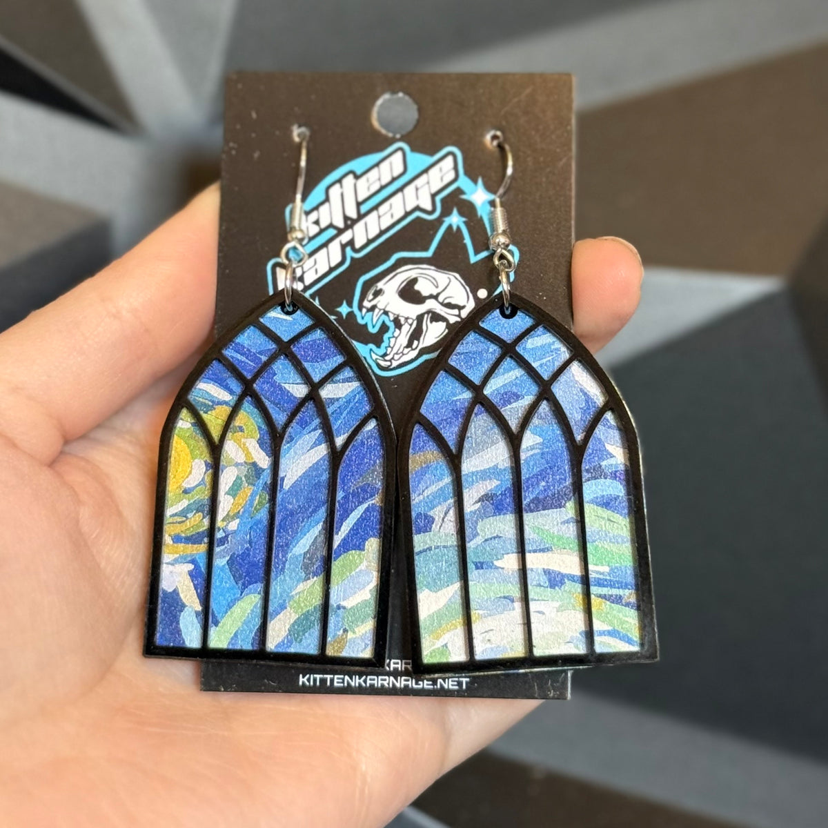 Large Van Gogh Starry Night Gothic Stained Glass Cathedral Window Earr ...