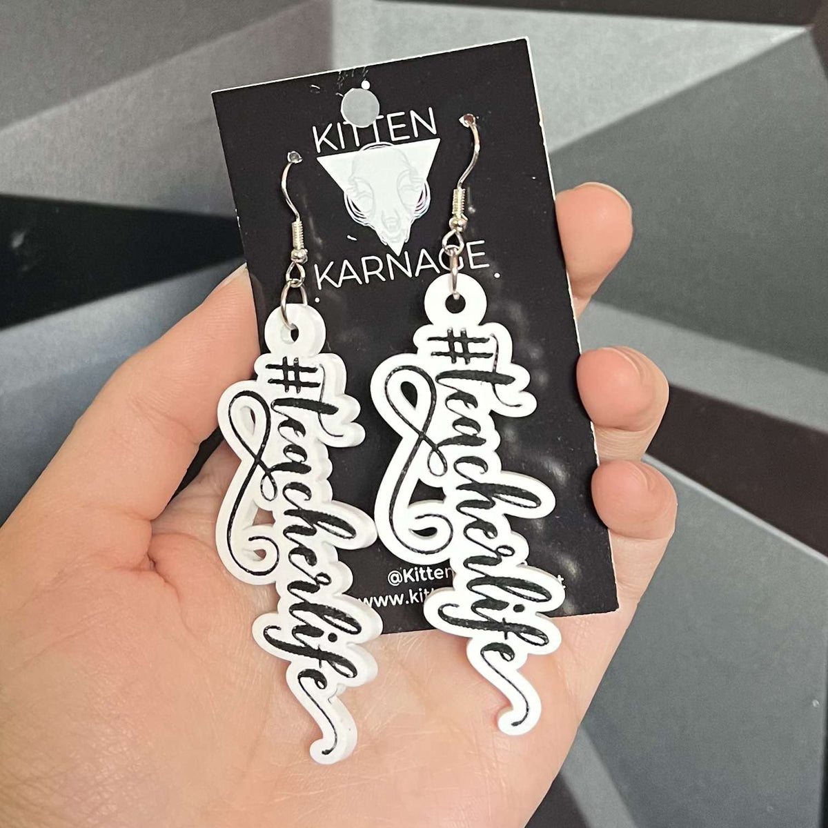 Hashtag Teacher Life Earrings – KittenKarnage